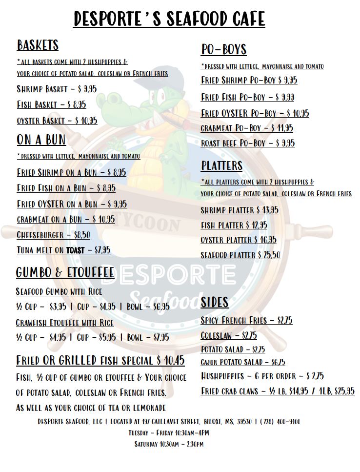 Menu – Desporte Seafood